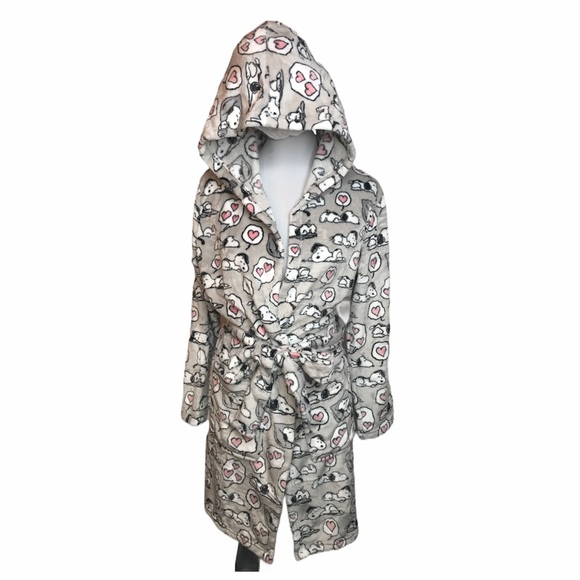 Peanuts | Intimates & Sleepwear | Peanuts Snoopy Hooded Robe Gray Pink ...